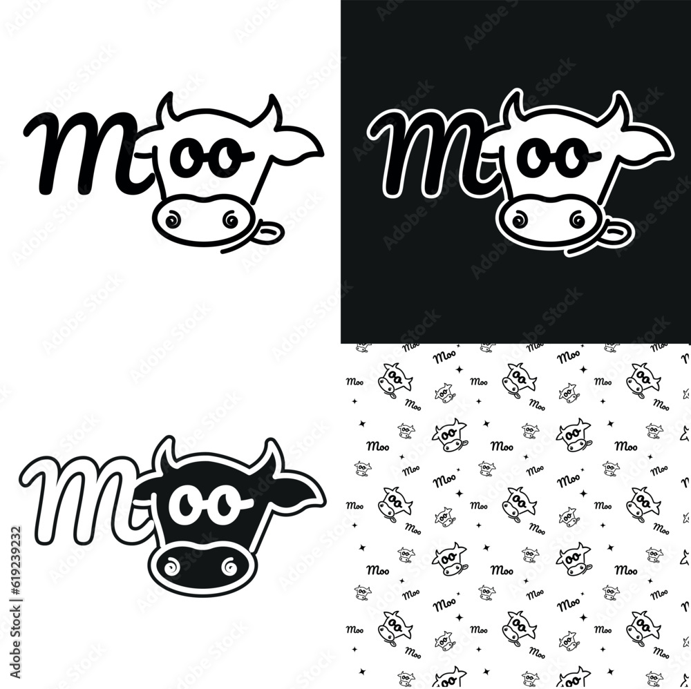 Logo for fresh farm milk The inscription Moo Pattern with a cow and ...