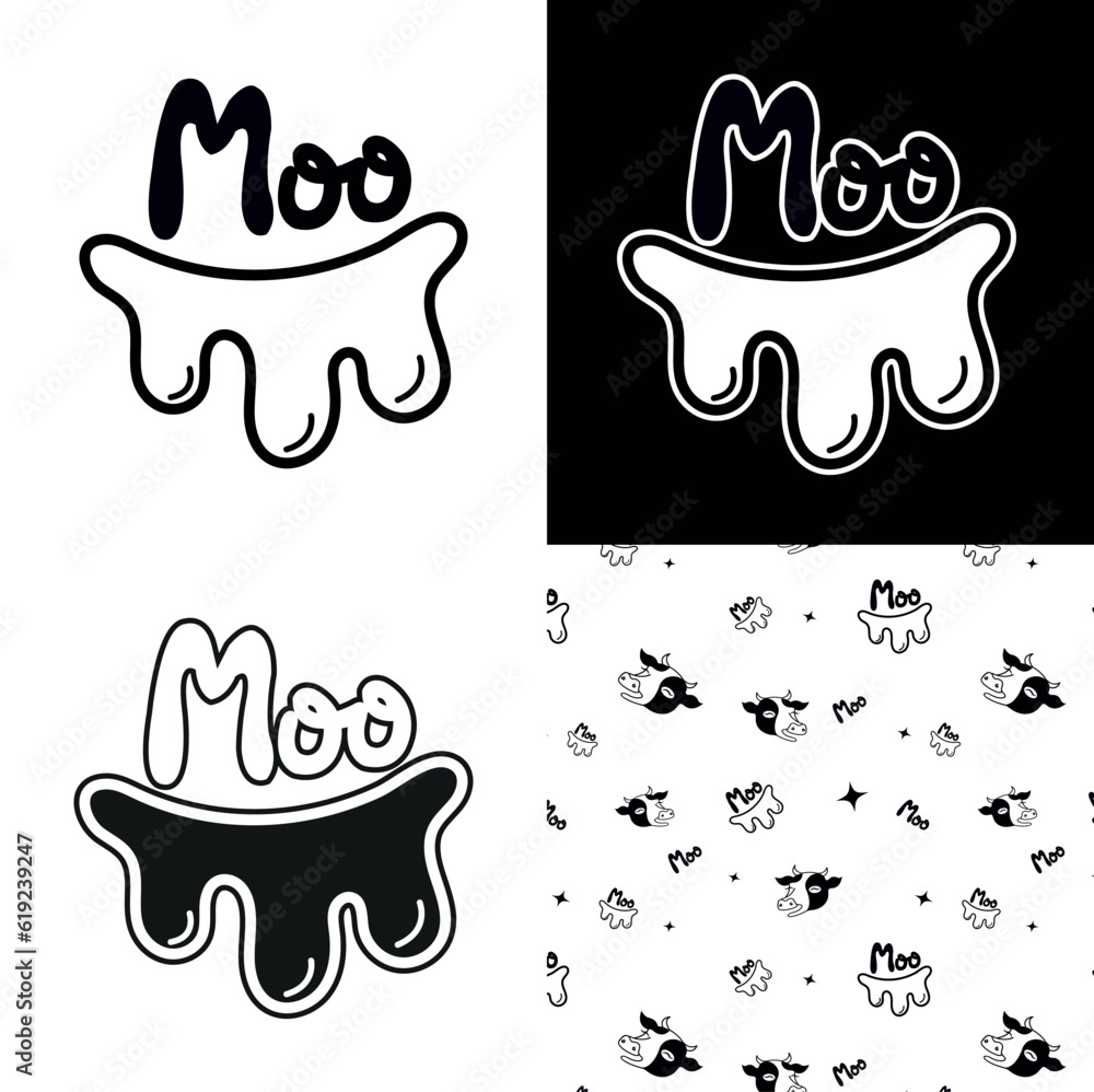 Logo for fresh farm milk. Udder of a cow and the inscription Moo ...