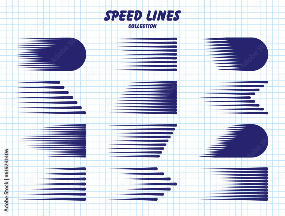 Hand drawn cartoon speed lines with round corners on checkered paper ...