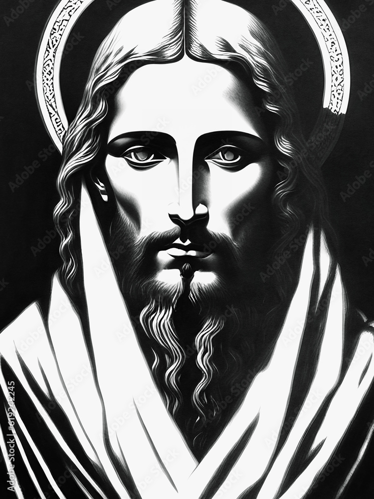 Antique black and white icon of Jesus Stock Illustration | Adobe Stock