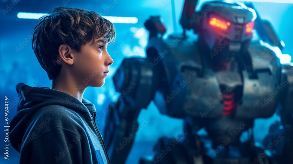teenage boy is a machine, a robot, humanoid android with artificial ...