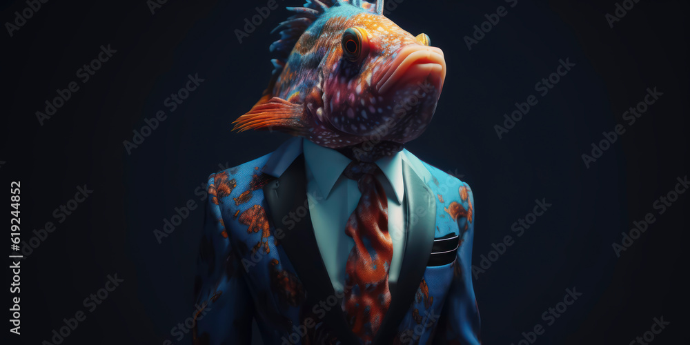 Anthropomorphic business Mandarin fish with elegant suit, color ...