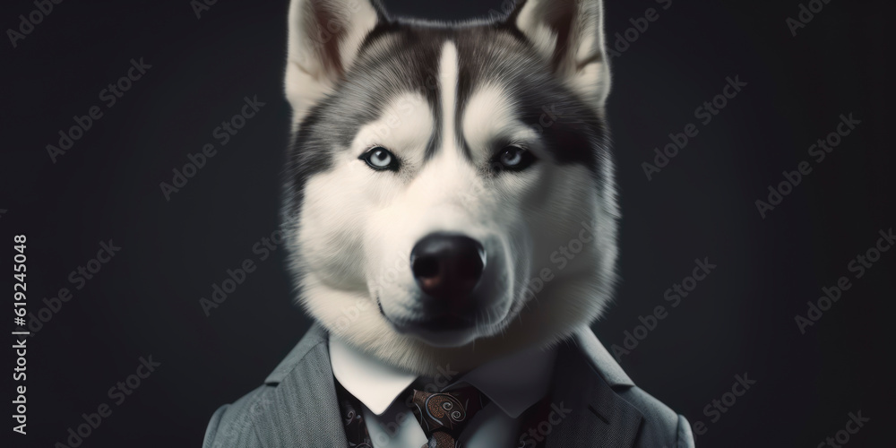 Anthropomorphic business Siberian Husky with elegant suit, color ...