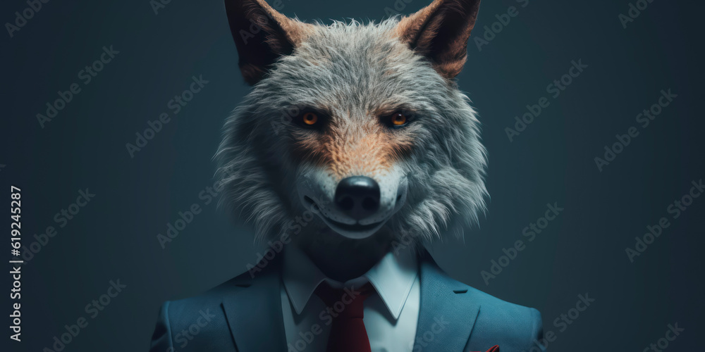 Anthropomorphic business Wolf with elegant suit, color background, A ...