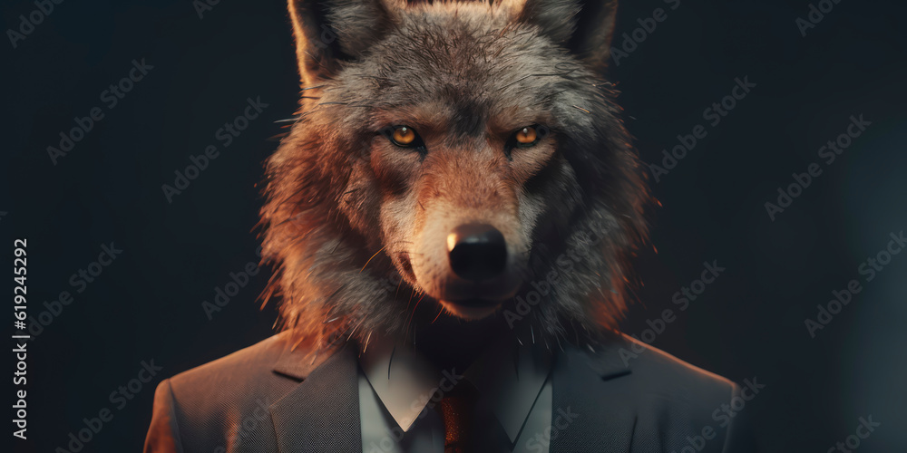 Anthropomorphic business Wolf with elegant suit, color background, A ...