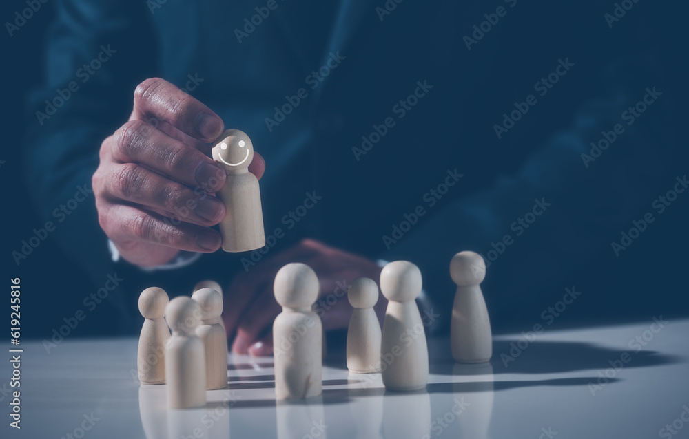 Human resource management concept.HR manager hand or Employer chooses ...