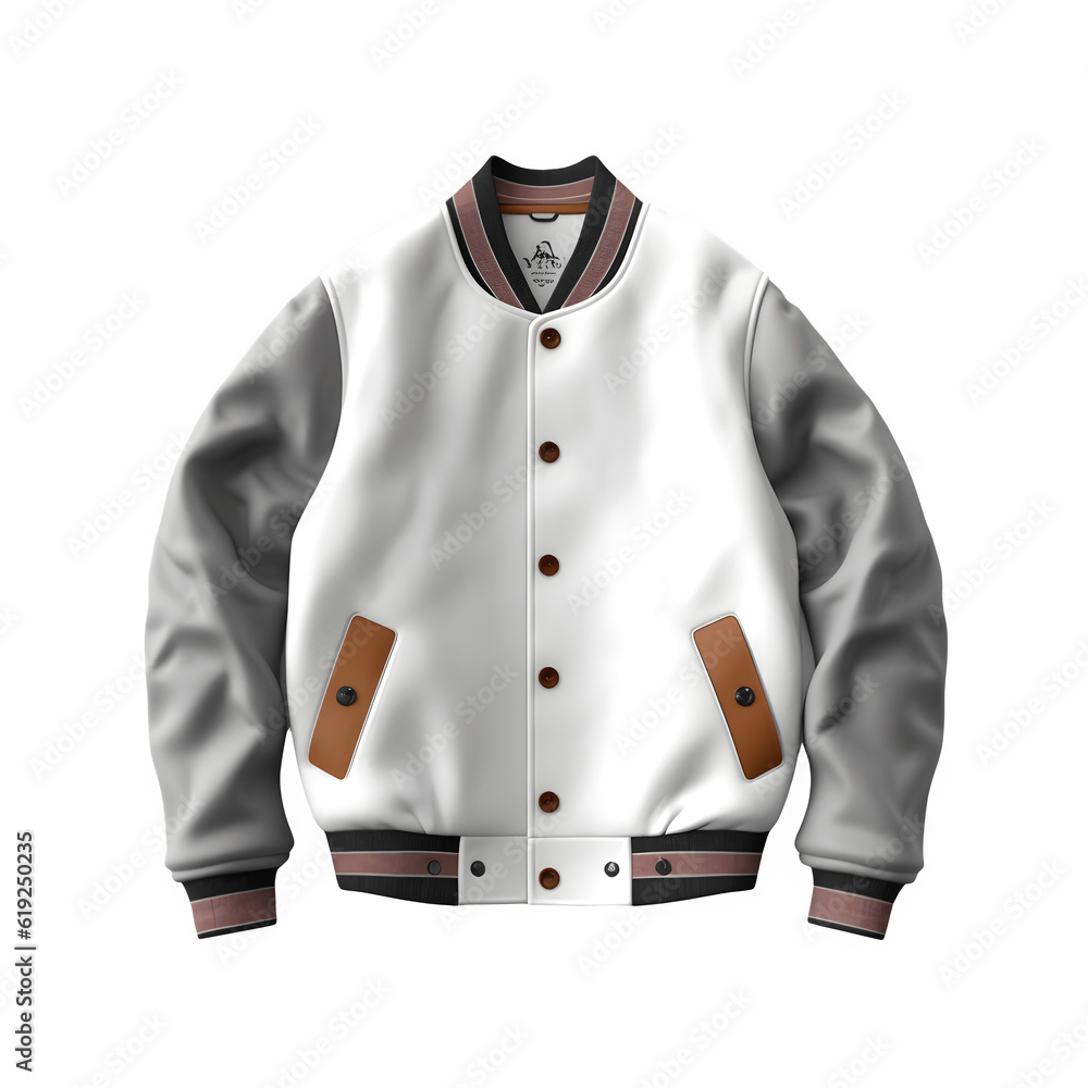 gray and white College Jacket, Varsity Coat, on transparent background ...