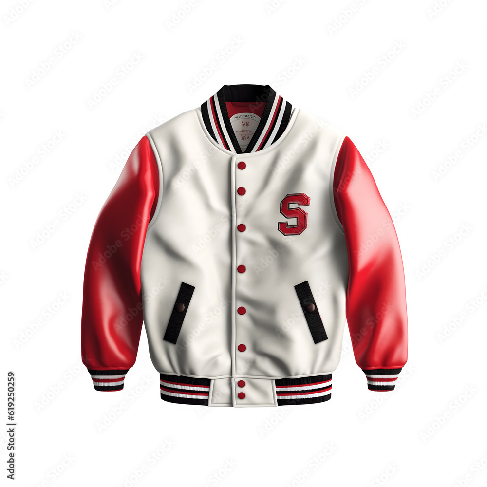 Red and white College Jacket, Varsity Coat, on transparent background ...