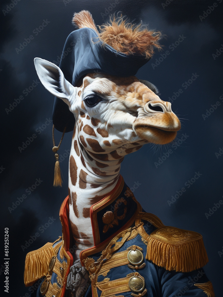 An Oil Painting Portrait of a Giraffe Dressed Up as a Pirate ...