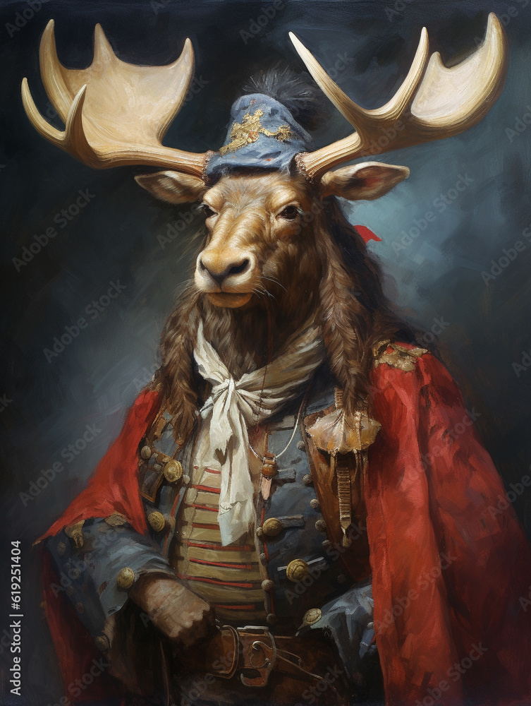 An Oil Painting Portrait of a Moose Dressed Up as a Pirate | Generative ...