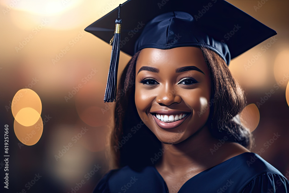 Happy beautiful graduate student wearing cap and gown Stock ...