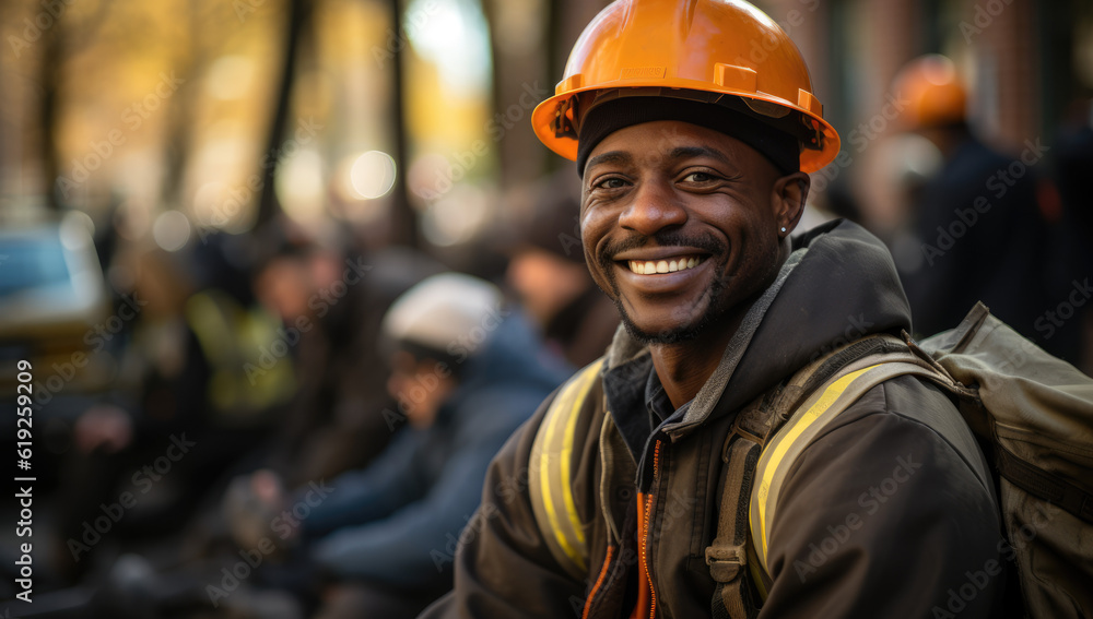 Building with a Smile: Black Construction worker in Suits Grinning ...
