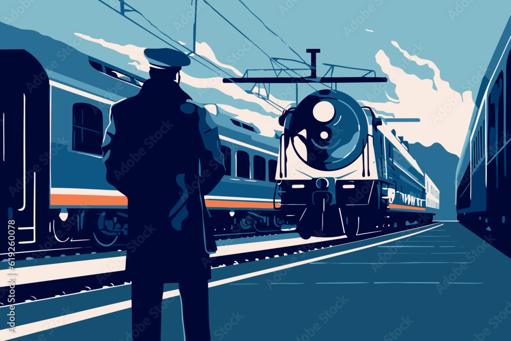Hand-drawn cartoon Train spotter flat art Illustrations in minimalist ...