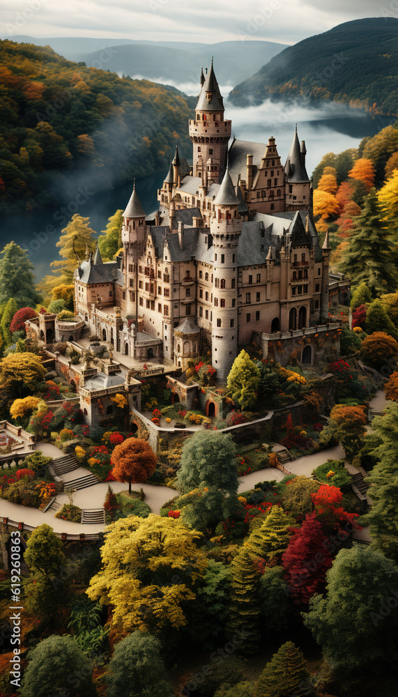 Miniature Landscape, Fantasy cartoon castle in the forest for children ...