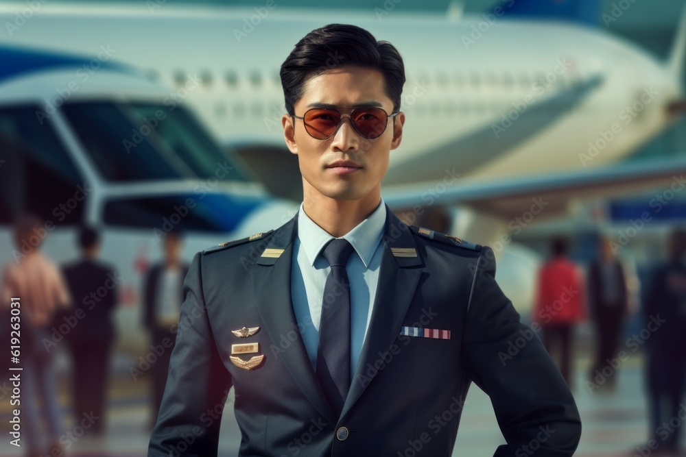 Airplane pilot at the airport. Background with selective focus. AI ...
