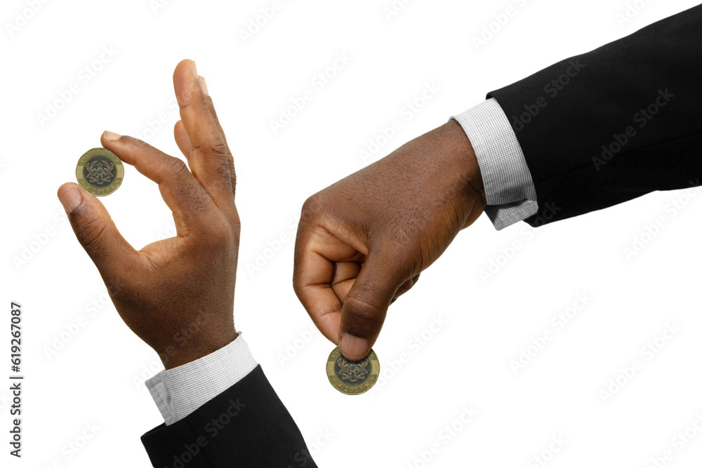 Black Hands holding Ghanaian 2 cedi coin isolated on transparent ...