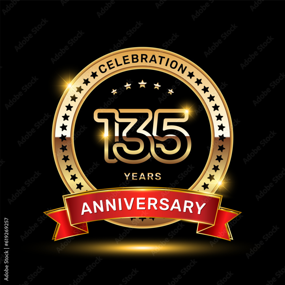 135th anniversary celebration logo design with golden color emblem ...