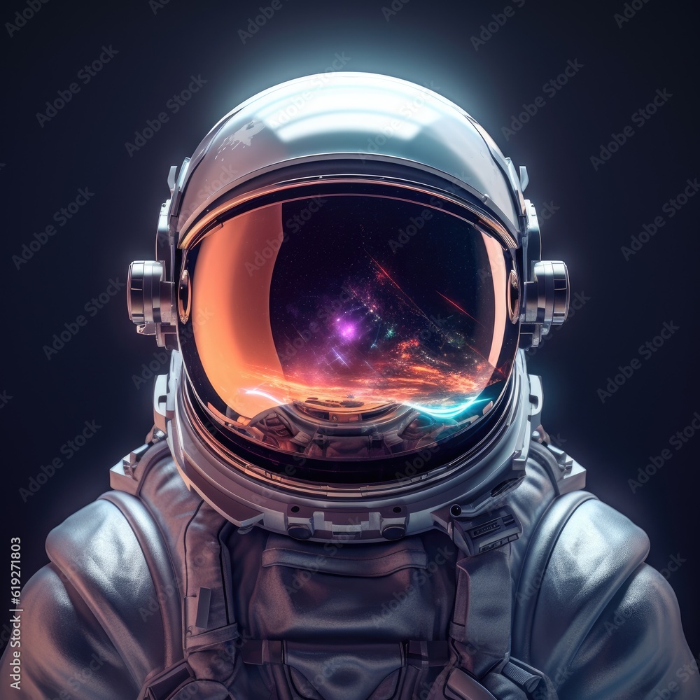 Astronauts helmet reflecting the vastness of space highlighting the ...