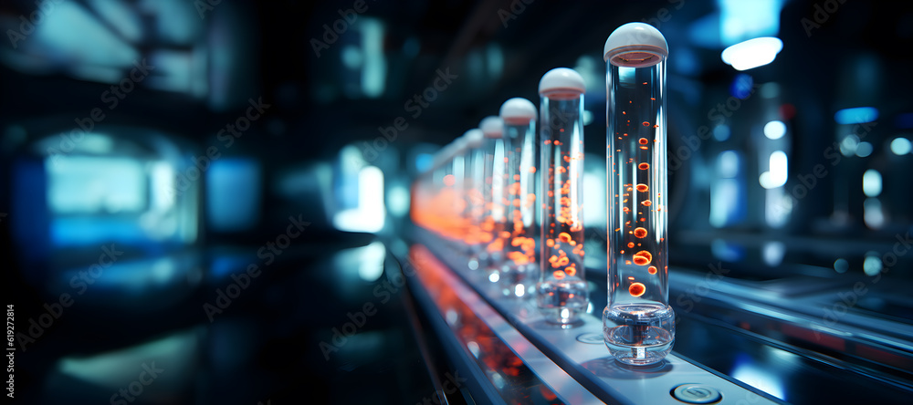 Transparent glass test tube, liquid, dna molecule atom genetic ...