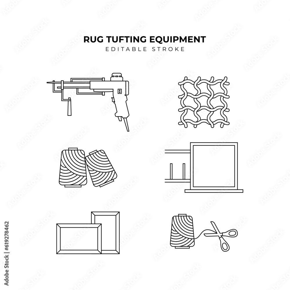 rug tufting equipment icon set. Simple line art style icon pack. Stock ...