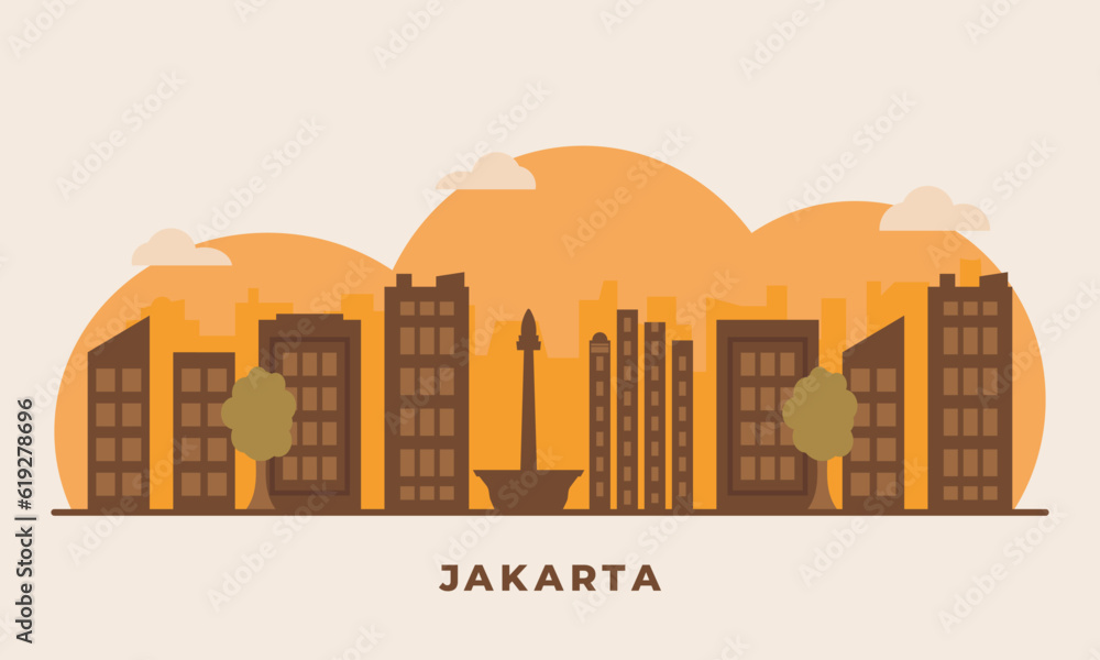 Jakarta Indonesia silhouette vector illustration with monas symbol and ...
