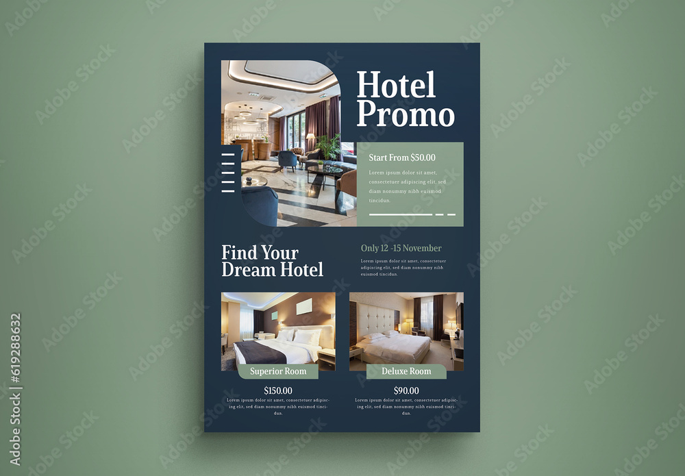 Modern Hotel Promo Flyer Layout Stock Template | Adobe Stock