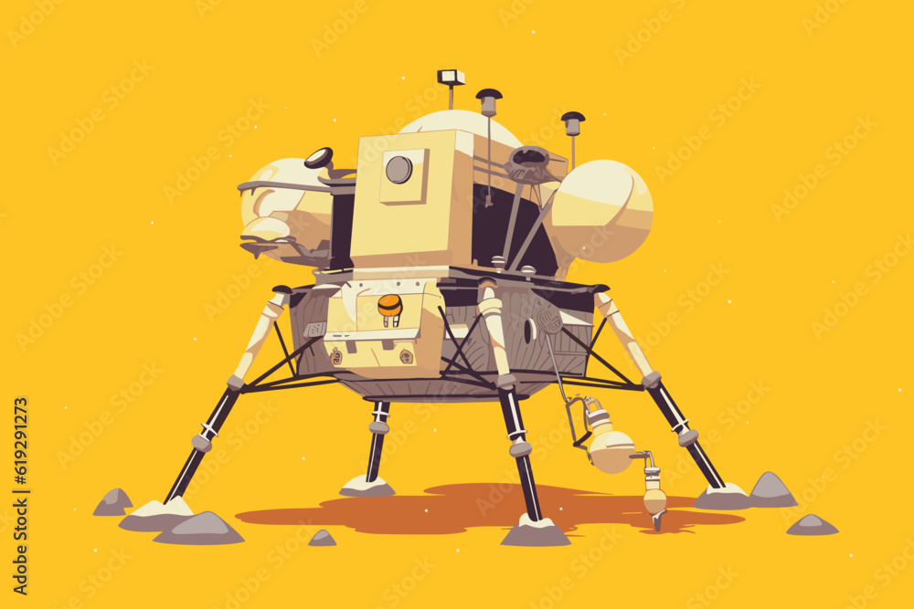 Hand-drawn cartoon Lunar lander flat art Illustrations in minimalist ...