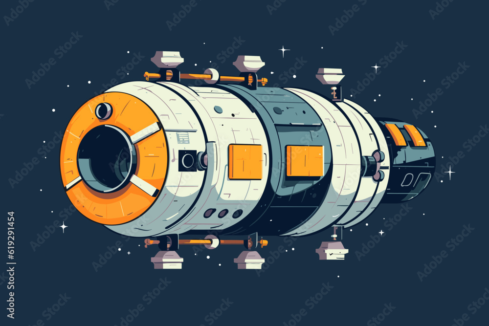 Hand-drawn cartoon Orbital module flat art Illustrations in minimalist ...