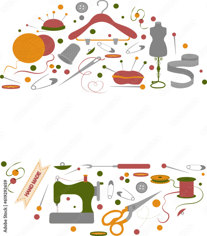 Sewing tools and accessories on white background. Vector illustration ...
