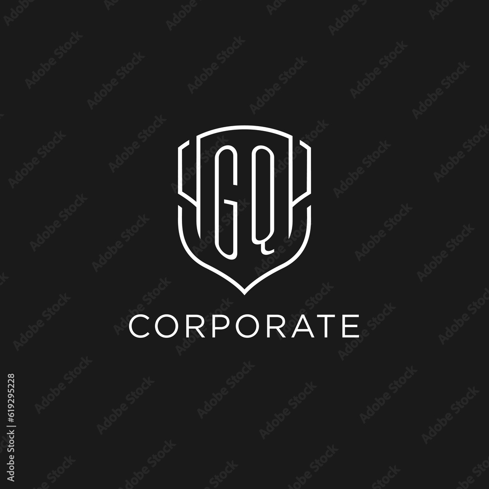 Initial GQ logo monoline shield icon shape with luxury style Stock ...