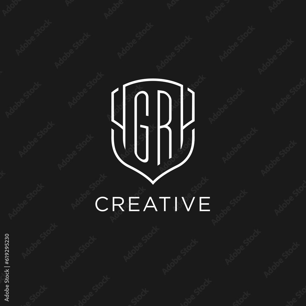 Initial GR logo monoline shield icon shape with luxury style Stock ...
