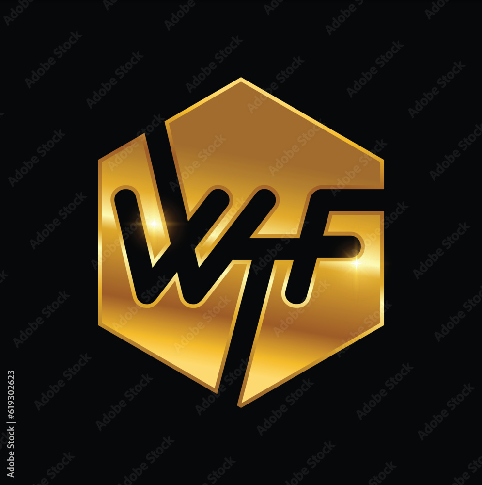 A vector illustration of golden wtf monogram logo initial letters in ...