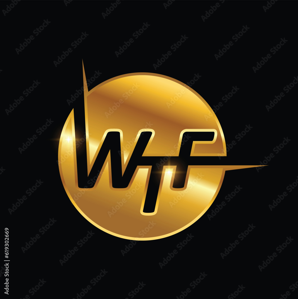 A vector illustration of golden wtf monogram logo initial letters in ...
