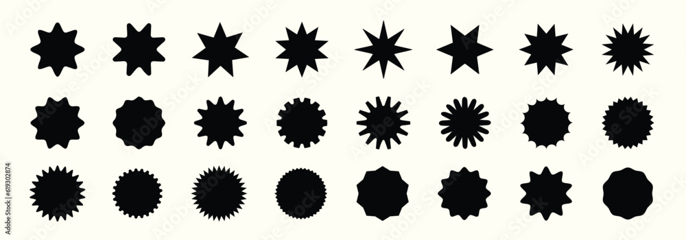 Star burst sticker vector set. Black flat price tags explosion ...