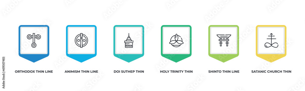 set of religion outline icons with infographic template. thin line ...