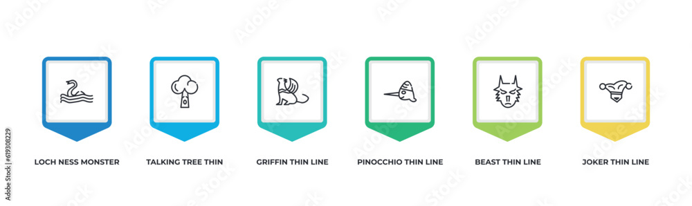 set of fairy tale outline icons with infographic template. thin line ...