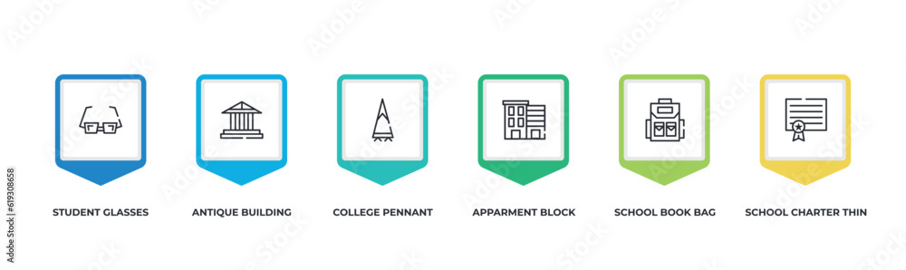 set of educative outline icons with infographic template. thin line ...