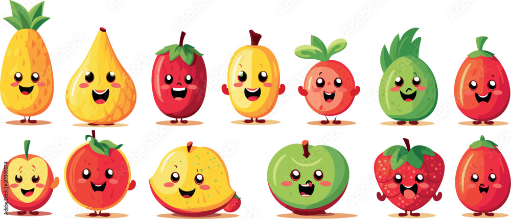 Funky Fruit Characters: Retro Cartoon Vector Illustration Stock Vector ...