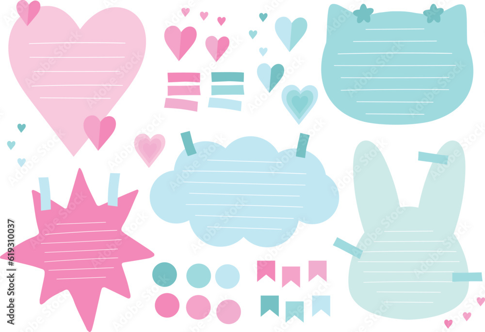 Collection of cute colorful paper notes. Blank cartoon notes with ...