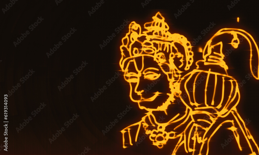 3d loard hanuman ji neon sign Stock Illustration | Adobe Stock