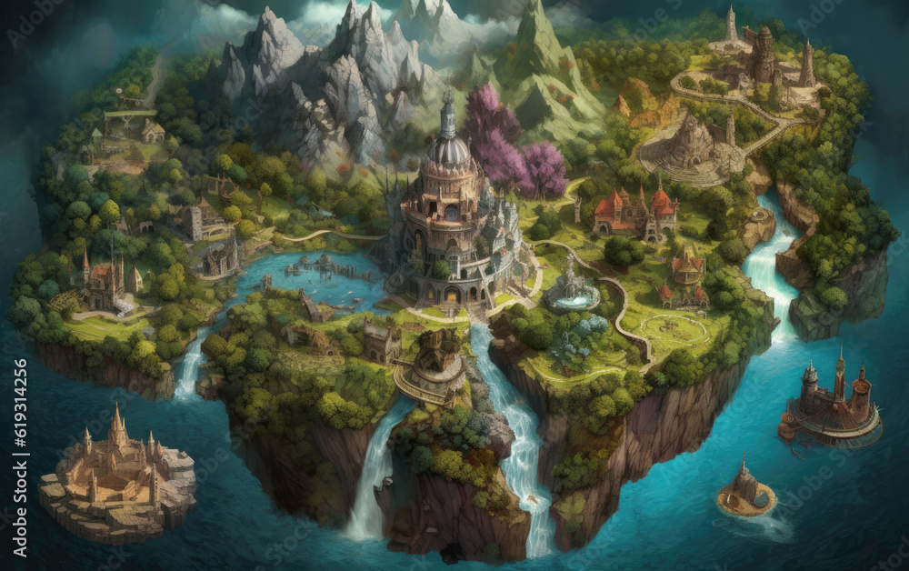 Ariel view of the game map world with mountains and rivers. Stock ...