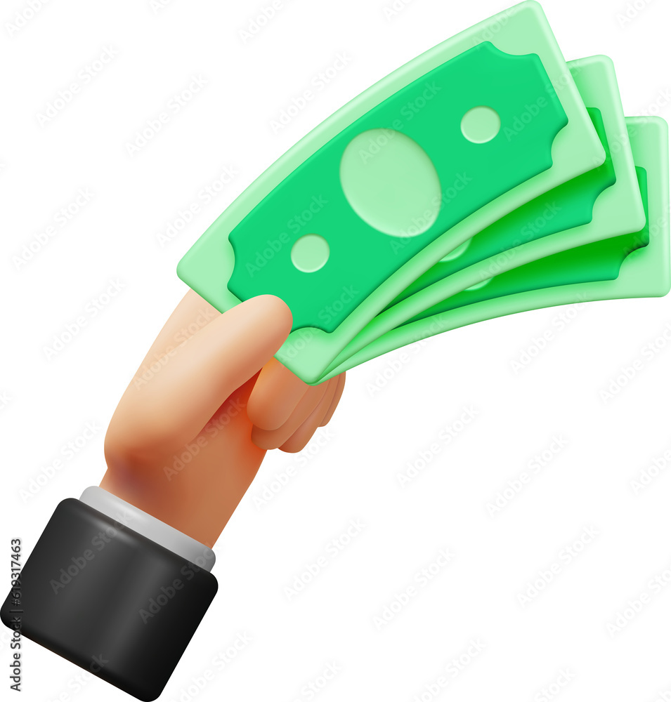 3D Hand Full of Dollar Banknotes Stock Illustration | Adobe Stock