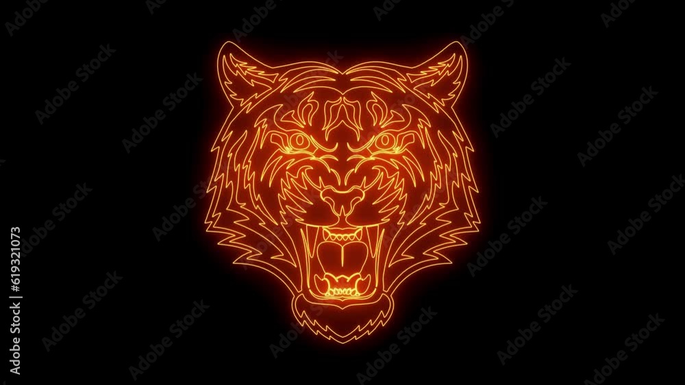 Neon light tiger head animation. Animation collection concept with ...