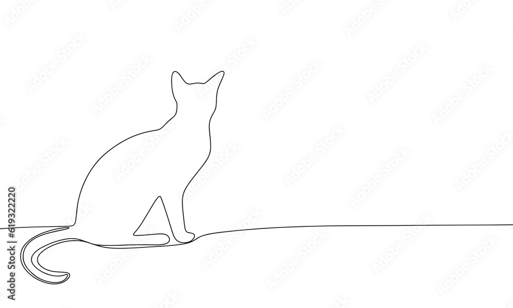 Cat sitting sketch. One line continuous hand drawing. Outline, line art ...