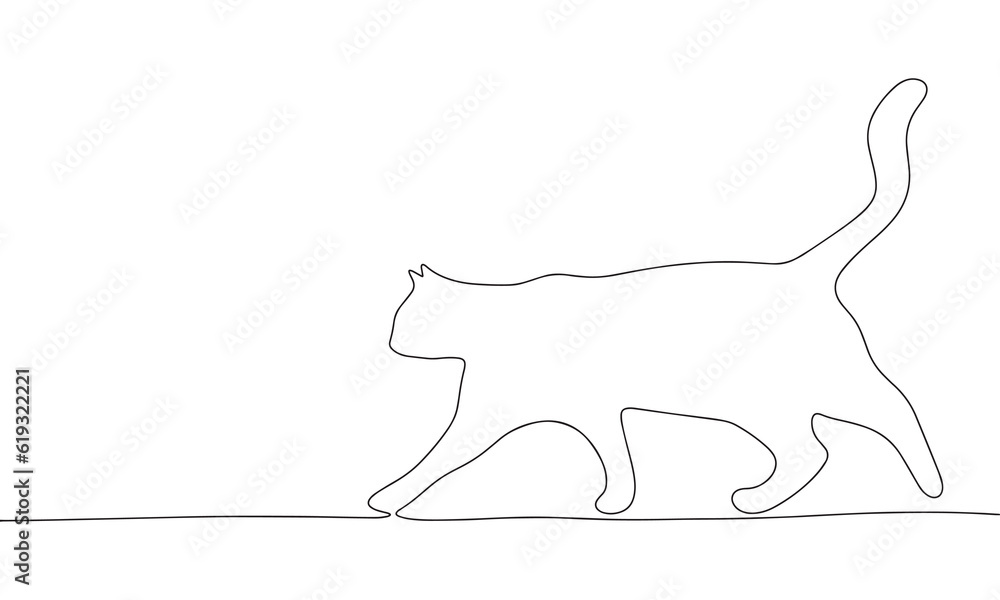 Cat going sketch. One line continuous hand drawing. Outline, line art ...