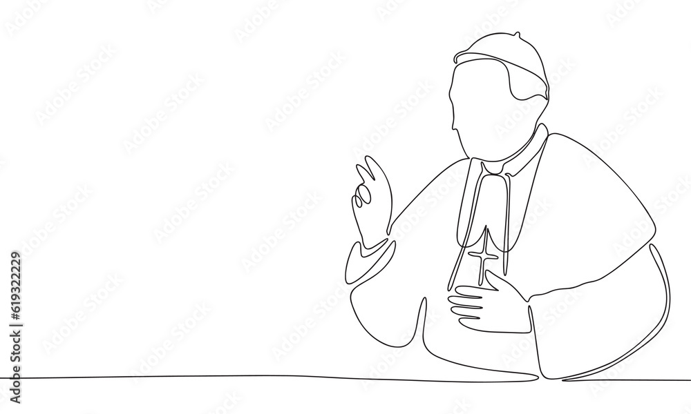 Priest sketch. One line continuous hand drawing. Outline, line art ...