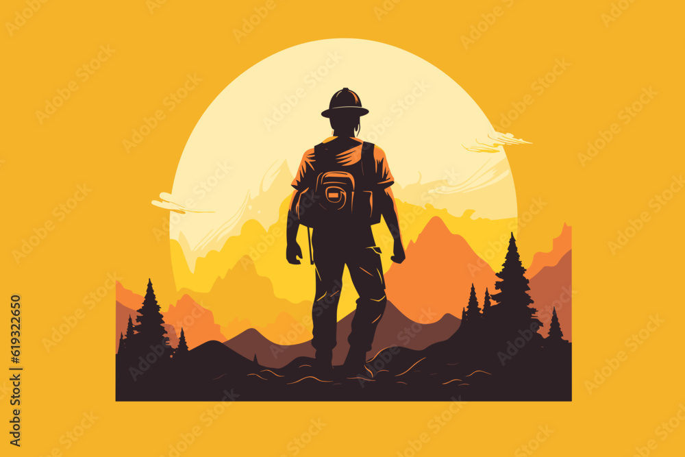 Hand-drawn cartoon Wildland Firefighter flat art Illustrations in ...