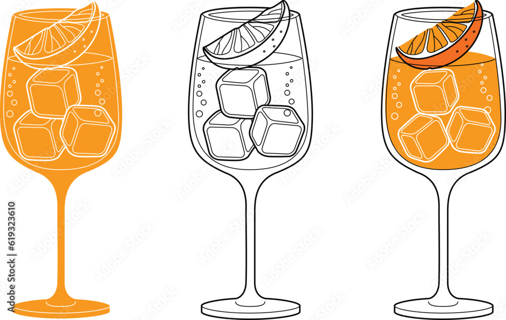 Alcohol drinks line art illustration. Vector illustration Aperol Spritz ...