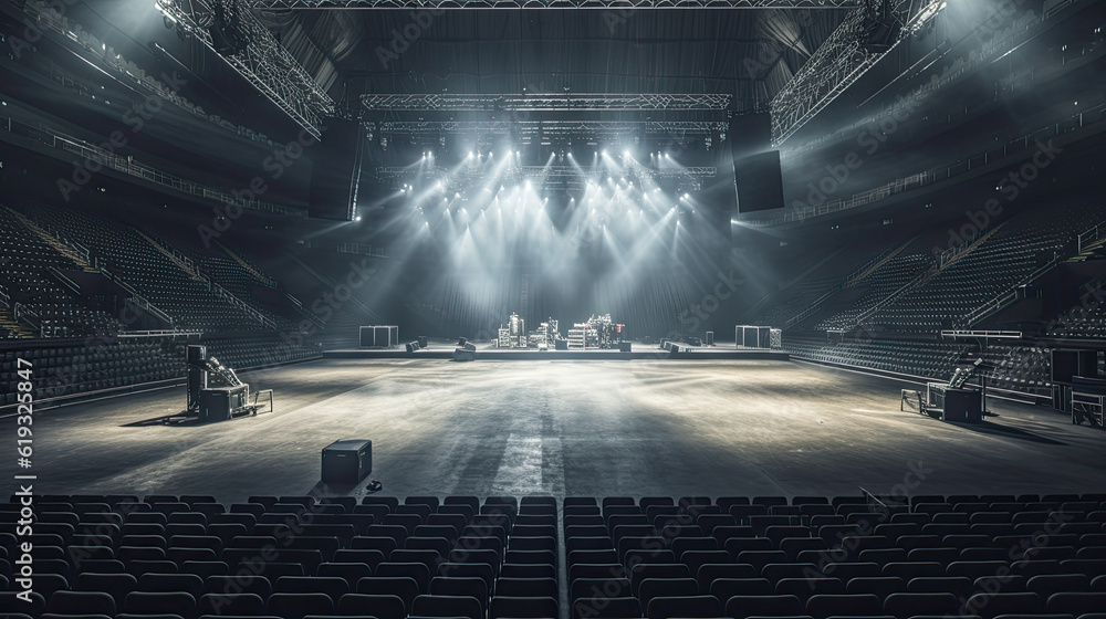 empty stage with seats and lights at the concert hall in front of the ...