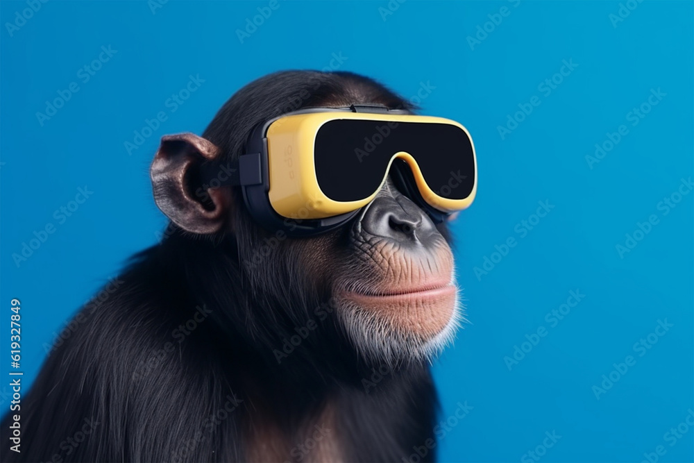 Generative AI. a monkey wearing virtual reality Stock Photo | Adobe Stock
